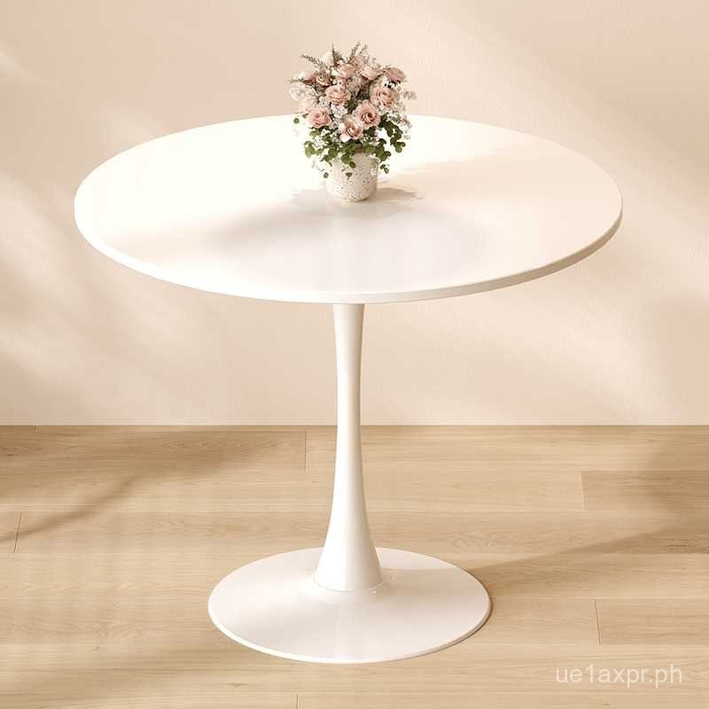 White Small Round Table Tulip Balcony Leisure Milk Tea Coffee Table ...