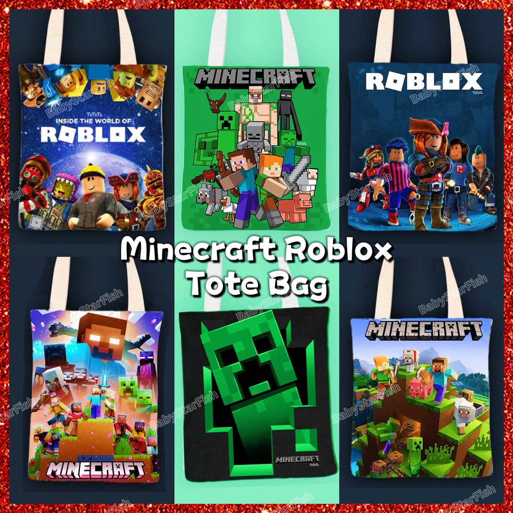 Roblox Zip Tote Bags Minecraft boy budak Canvas Shoulder beg kids ...