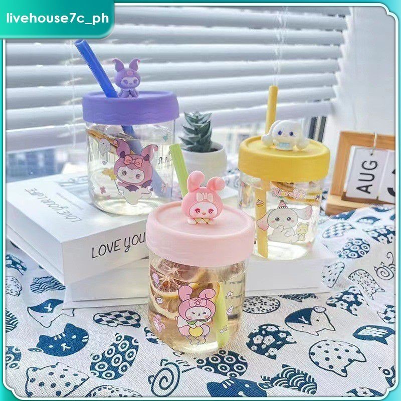 Sanrio Cute Glass Cup,430ml Glass Sippy Cup With Scale,Kuromi ...