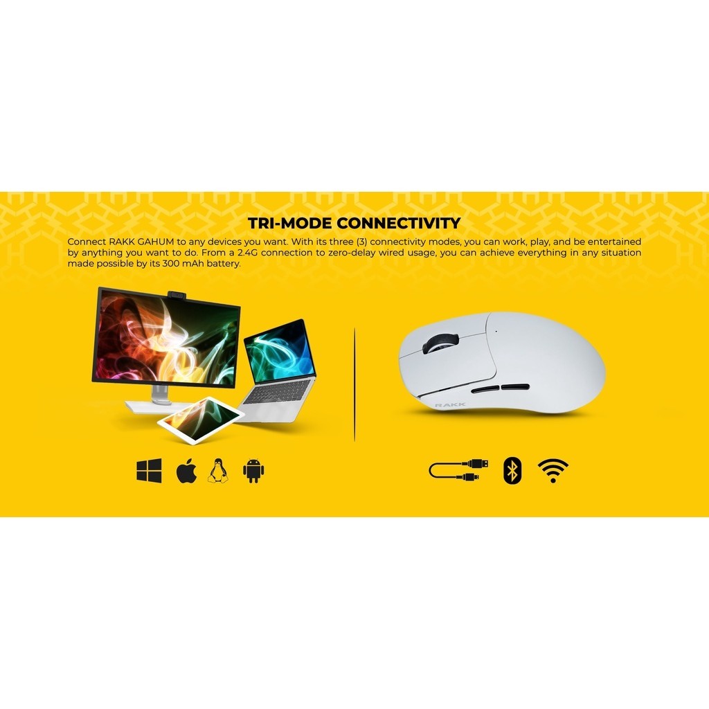 Rakk Gahum PAW 3395 wireless gaming mouse| Trimode| Black, White and ...