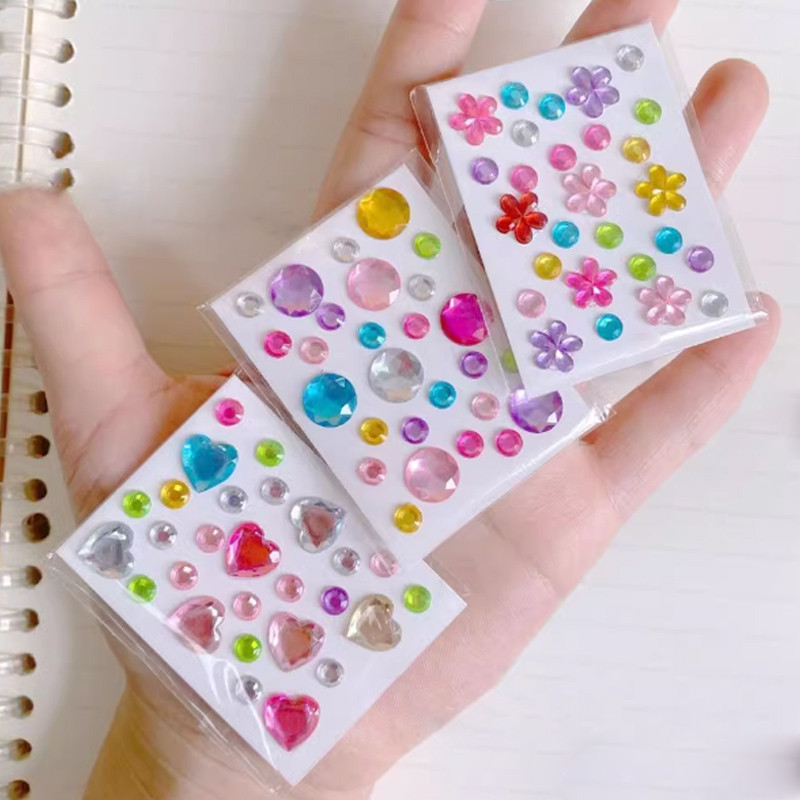 3 Sheets Mini Colorful 3D Artificial Crystal Diamond Stickers Various ...
