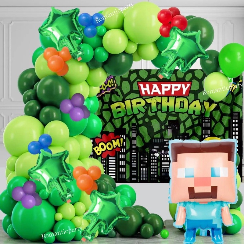 Minecraft Theme Birthday Balloons Garland Arch Kit Green Star Steven ...