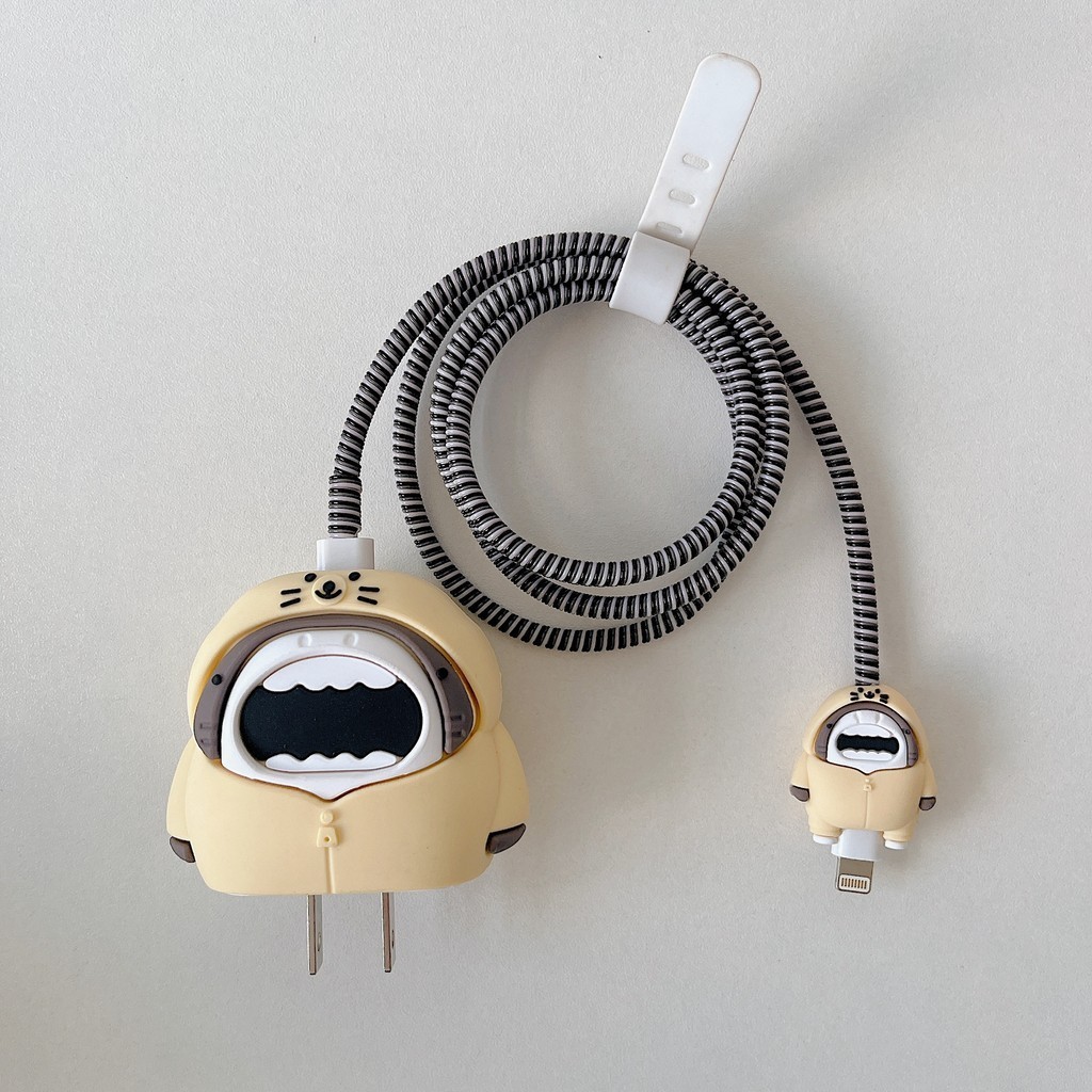 Fashionable cartoon hoodie shark data cable protector suitable for ...