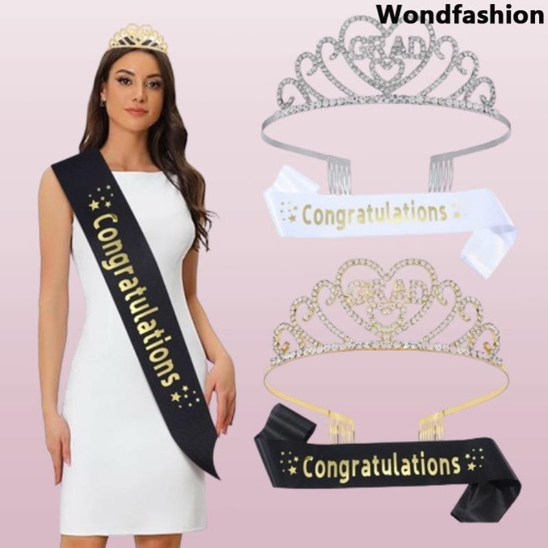 Fashion Graduated Satin Sash Glitter Crown For Graduation Party ...