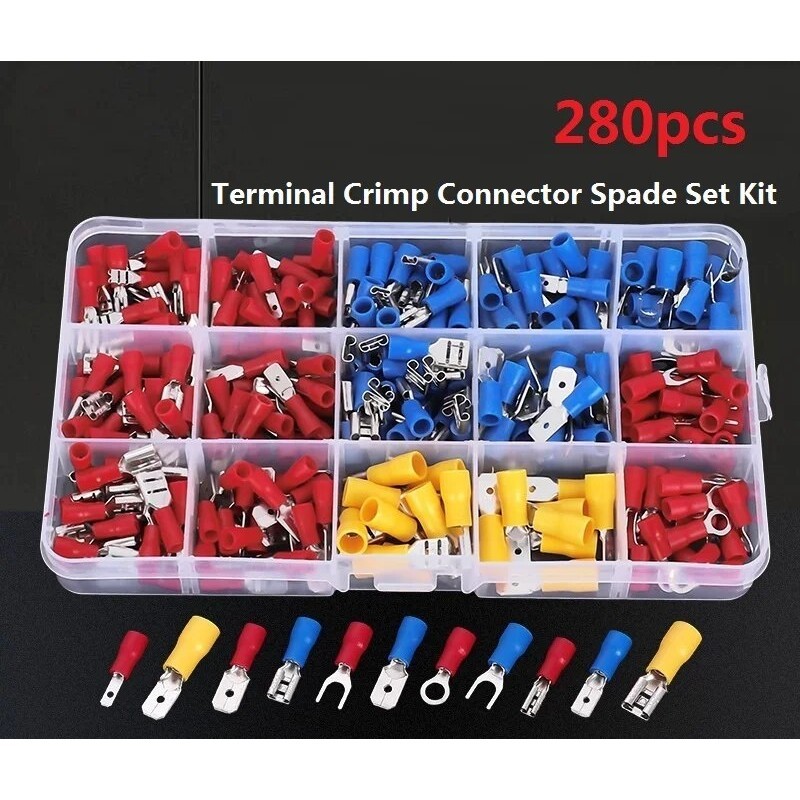 280pcs Assorted Crimp Spade Terminal Wire Flat Female and Male Insulated Electrical Wire Cable ...