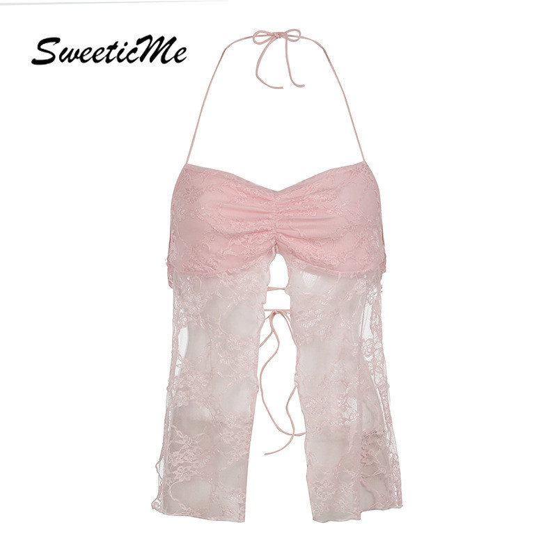 Sweeticme Womens New Fashion Sexy Lace See Through Halter Sexy