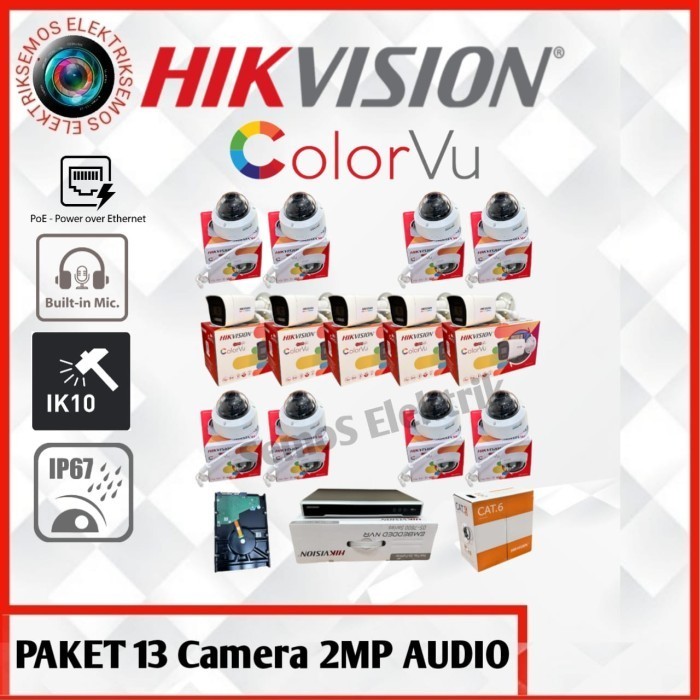 Hikvision CCTV IP CAMERA Package 13 CHANNEL 2MP COLORVU AUDIO Complete ...