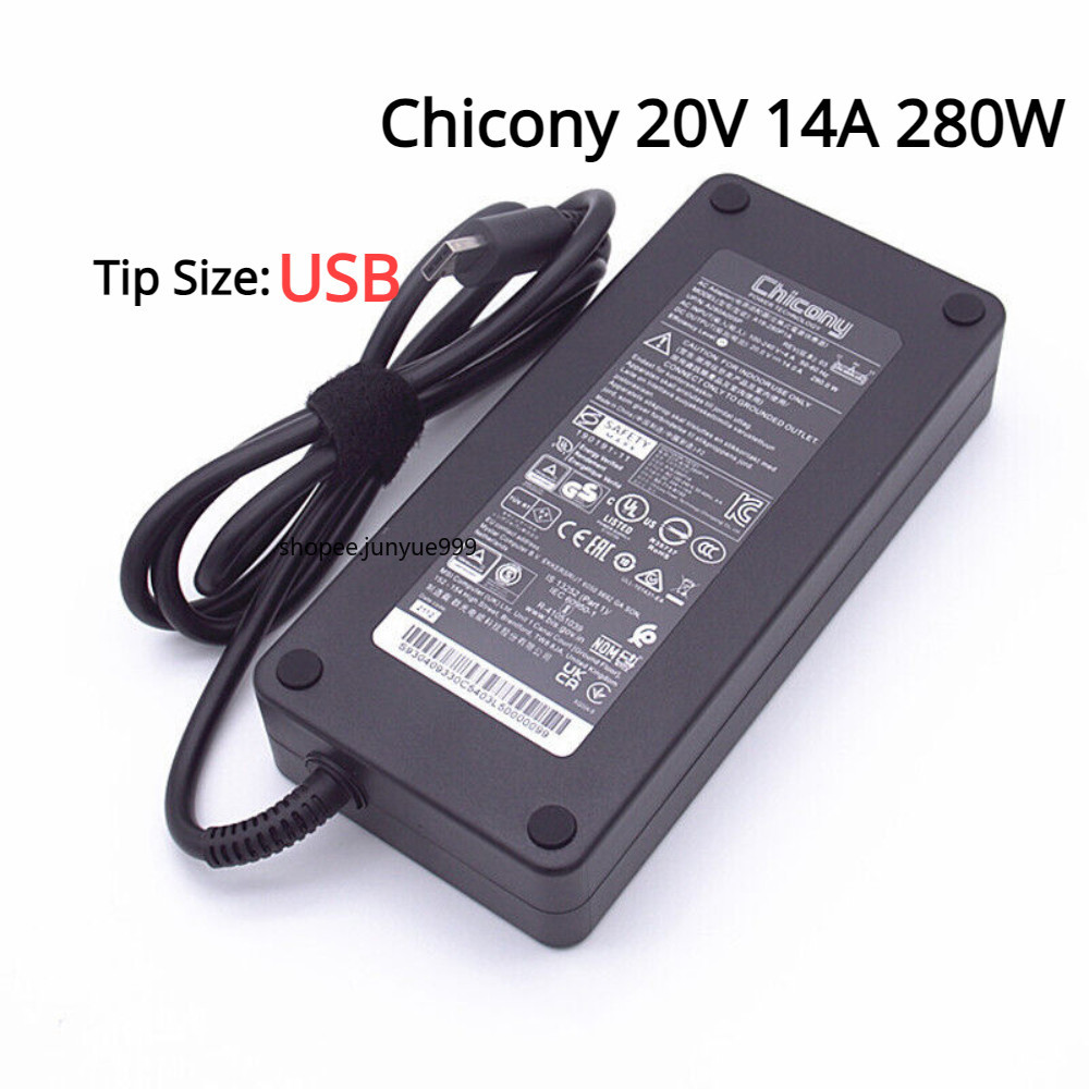 Chicony 20V 14A 280W USB AC Power Adapter for MSI Raider GE78 GE76 WE76 ...