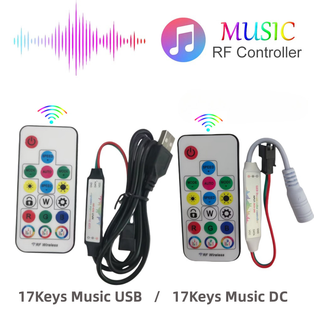 DC5V-24V 17Keys Music Led Controller 3Pin Mini RF Remote for WS2812B ...