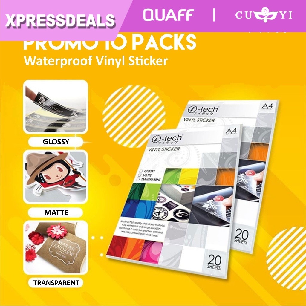 PROMO 10 PACKS A4 SIZE I-tech Waterproof Vinyl Sticker Glossy | Matte ...
