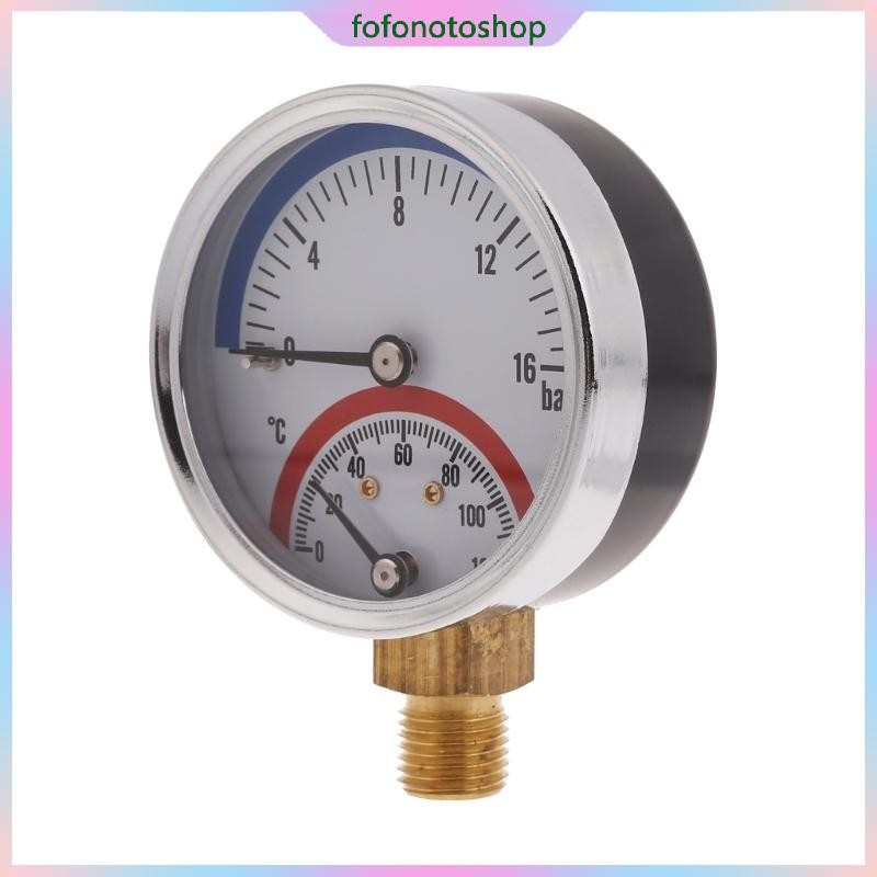 Fofo Liquid Filled Pressure Gauge 0-16Bar 0-120℃ Thermal Pressure Gauge Thermo-manometer Boiler ...