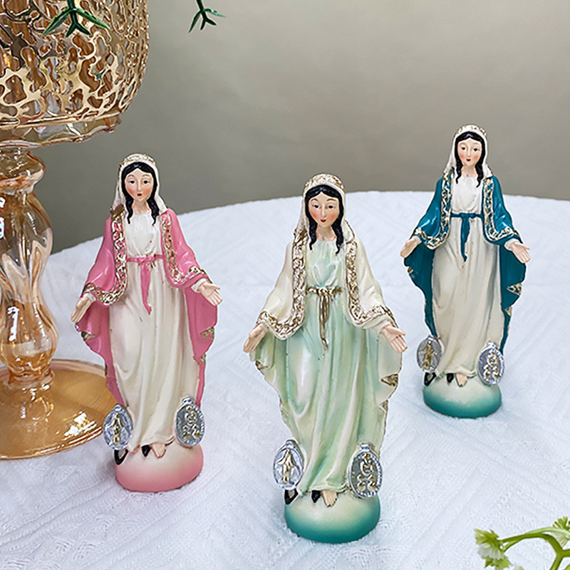 12.3CM Gold-Trimmed Virgin Mary Resin Statue - Waterproof Flores de ...
