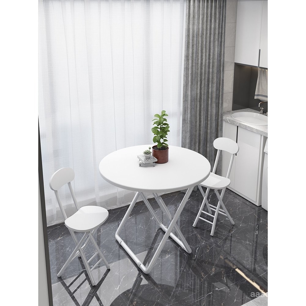 Folding Table Balcony White Small Round Table Home Small Apartment ...