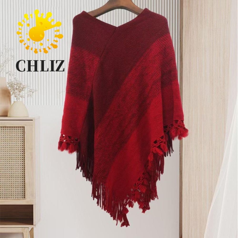CHLIZ Mongolian Poncho, Polyester Ethnic Style Pullover Tassel Shawl ...