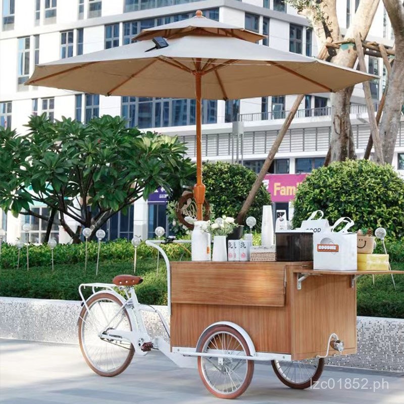 Outdoor Scenic Area Food Cart Mobile Stall Snack Cart Solid Wood Grain ...