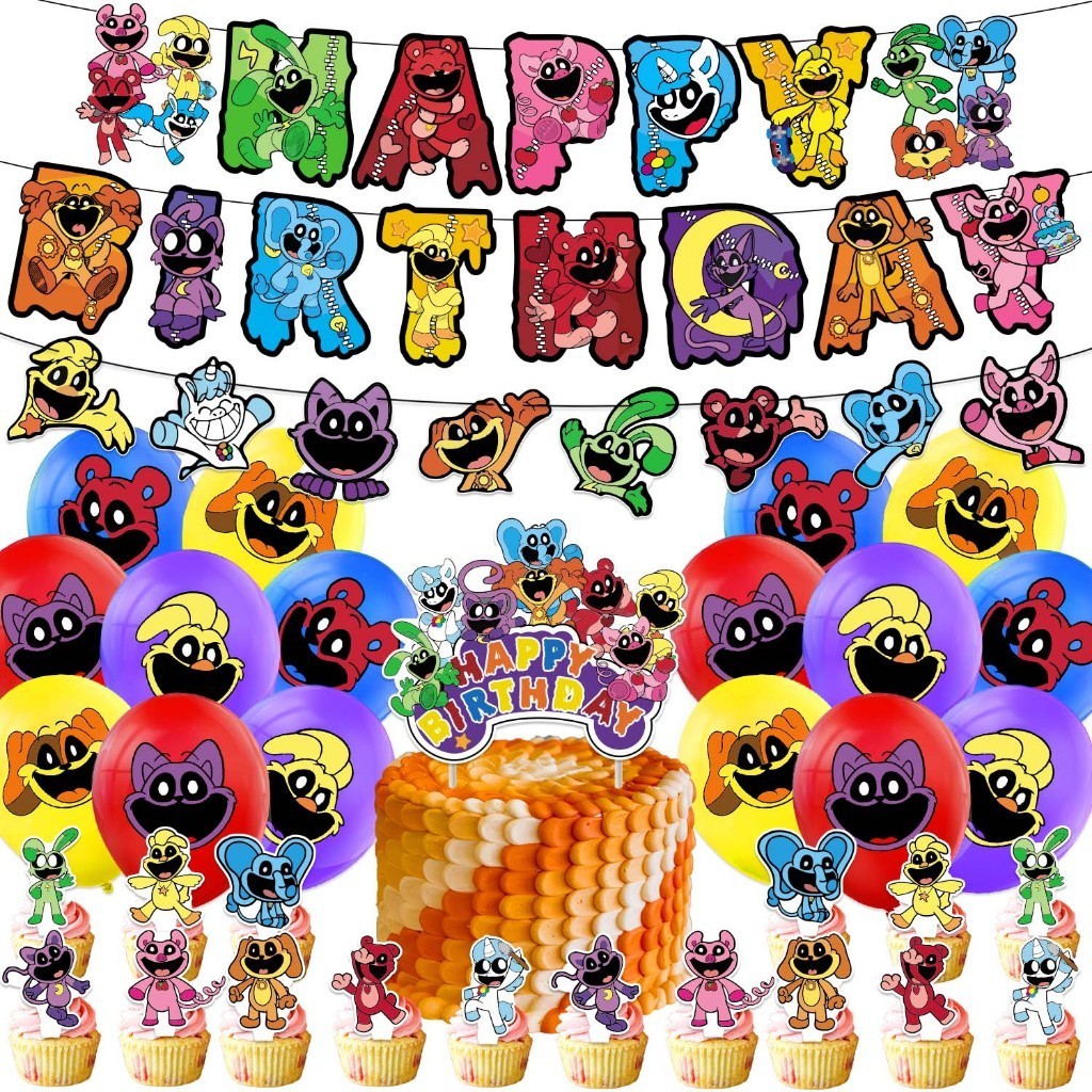 Smiling Critters Birthday Banner Decoration Birthday Party Spirals Cake ...