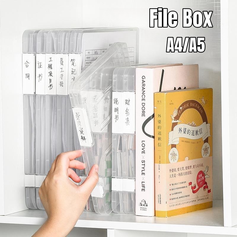 File Box A4/A5 Clear Portable File Case Plastic Desktop Storage Box ...