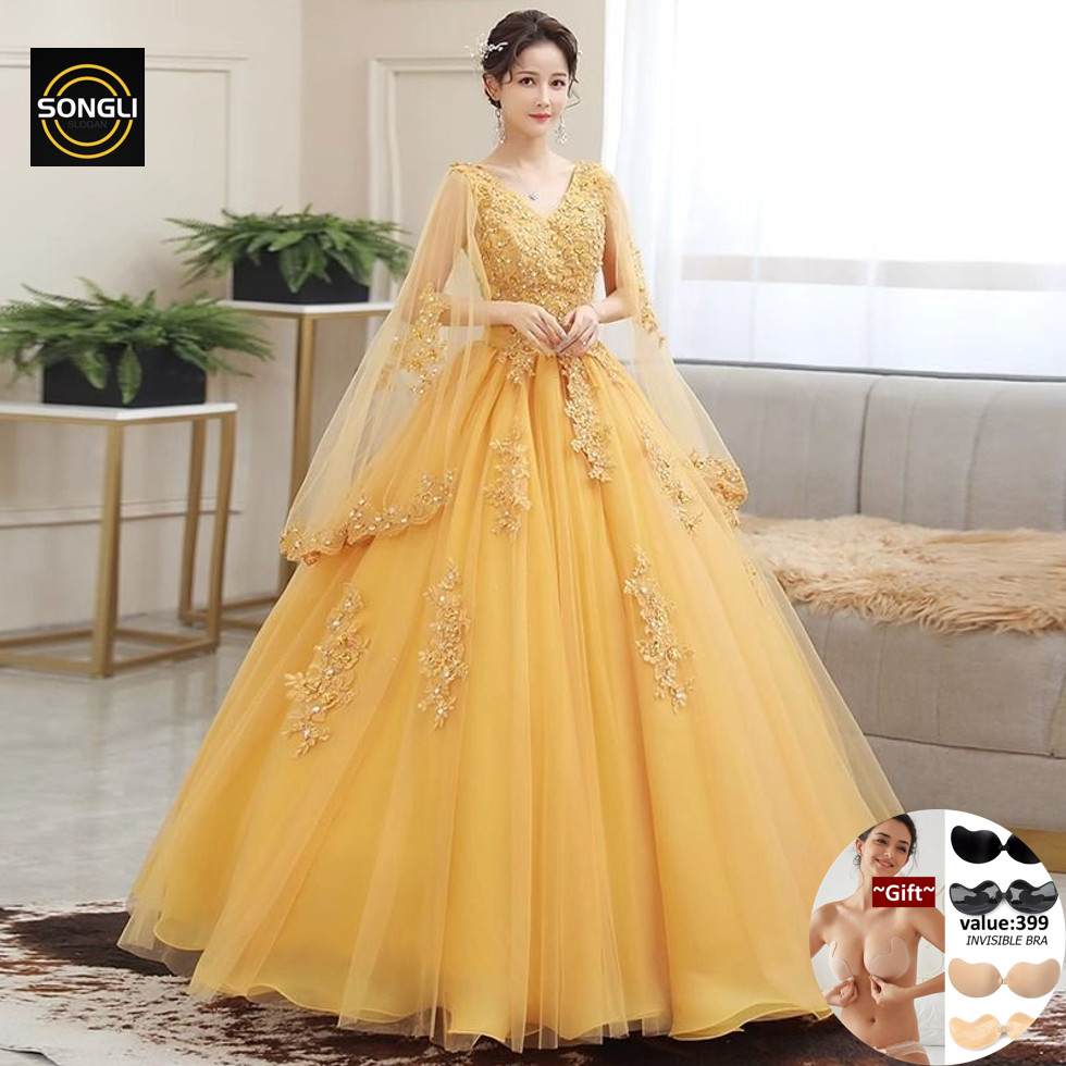 Colorful Yarn Ball Gown Yellow Prom Dress Debut Dress Evening Dress ...