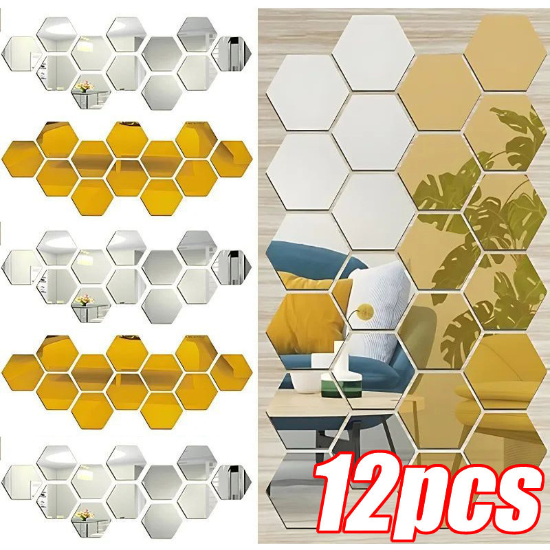 3D Mirror Decals - Acrylic Mirror Wall Stickers - Hexagon Design ...