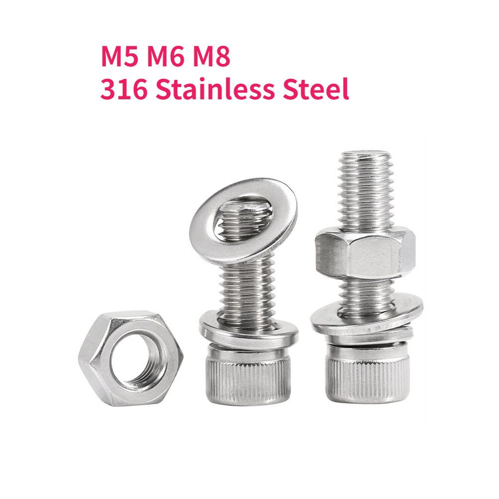 M5 M6 M8 316 Stainless Steel Hexagon Hex Socket Head Cap Allen Bolt Screw Flat Gasket Spring ...