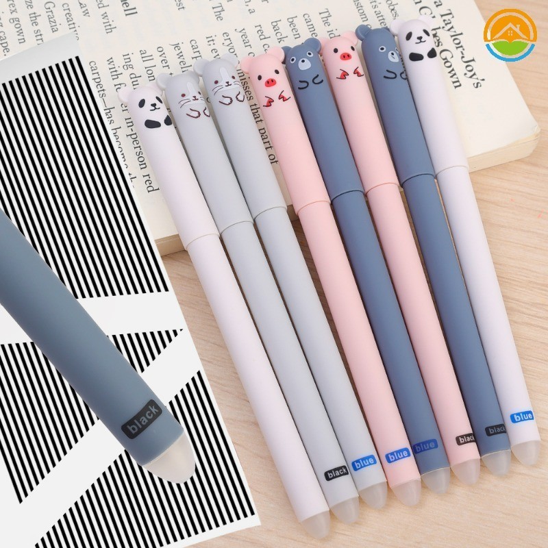 4Pcs 0.5mm Black Blue Cartoon Animals Panda Gel Pen - Erasable Student ...