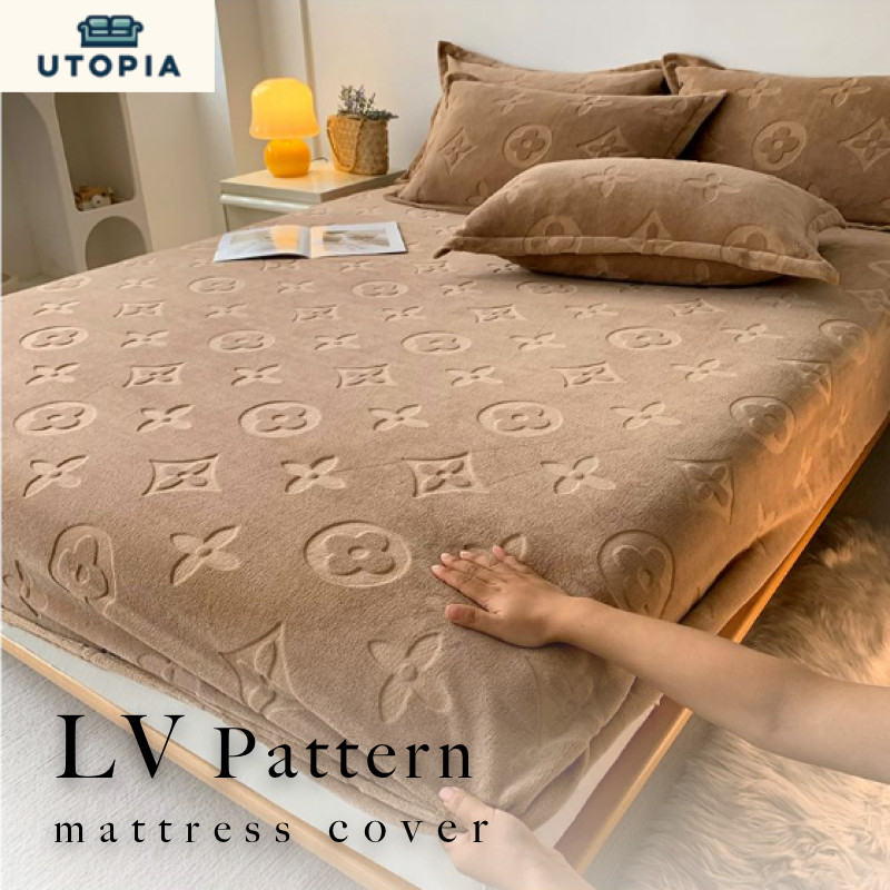 24 New Style LV Retro Pattern Bed Cover Milk Fleece fitted Sheet Cadar ...