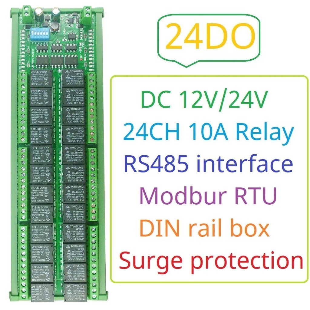 24CH RS485 Relay Modbus RTU Module 10A NC COM NO Dry Contact Output ...