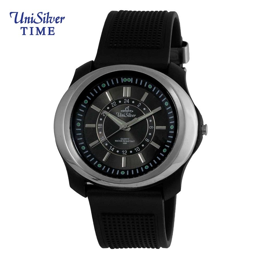 UniSilver TIME TROOPER KENNICK Men's Medium Analog Silver/Black Rubber ...