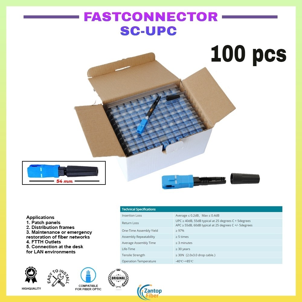 100PCS SC-UPC SC Connector Fast Connector Embedded Fiber Optic Square ...