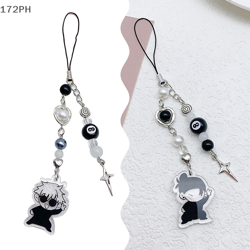 [HOT] Creative Anime Gojo Geto Phone Lanyard Y2K Black Beaded Cross ...