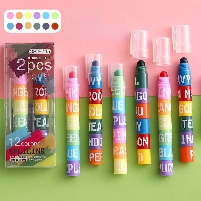 12 Colors Crayon Set - Rainbow Stackable Block Crayons - School ...
