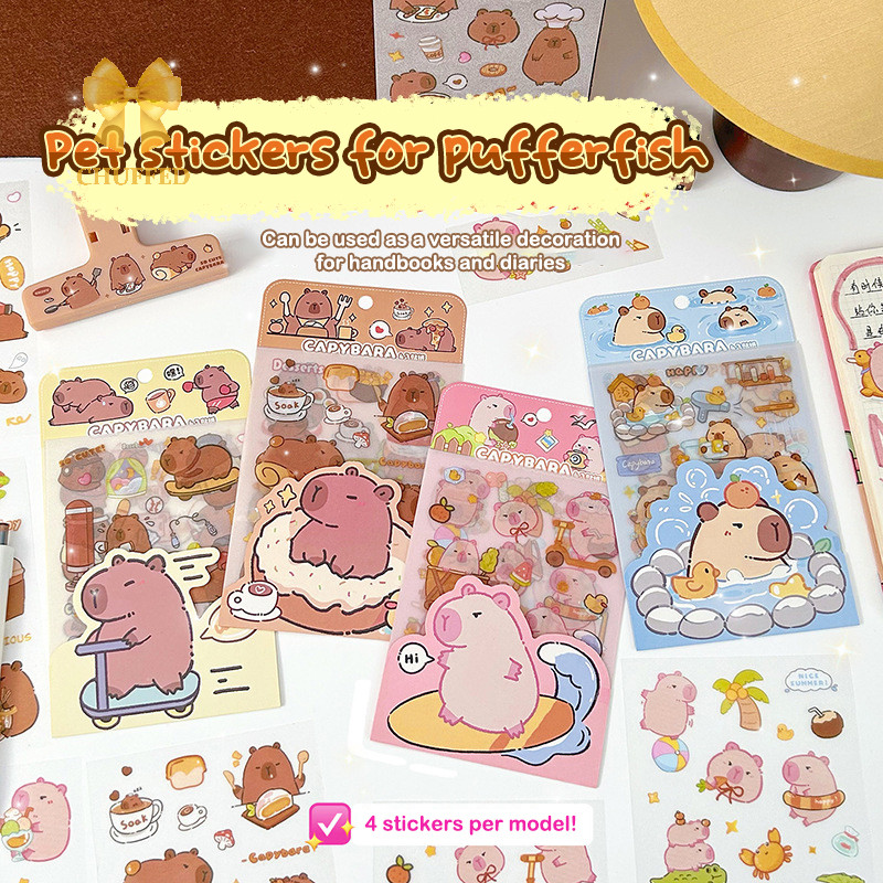 Chuffed> 4Sheets Kawaii Cute Capybara Frosted Stickers Cartoon Diary ...