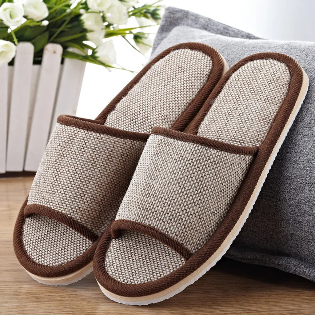 39-45 Japanese Style Cotton Linen Men'S Slippers Non-Slip Indoor ...