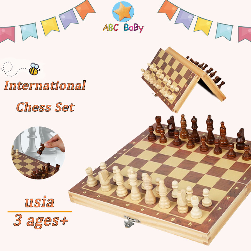 ABC BABY Wooden Chessboard Folding Board Chess Game International Chess ...