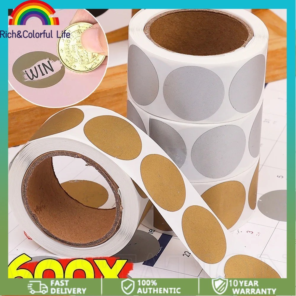 300Pcs/Roll Gold Scratch Off Stickers Round Shape Labels Sticker DIY ...