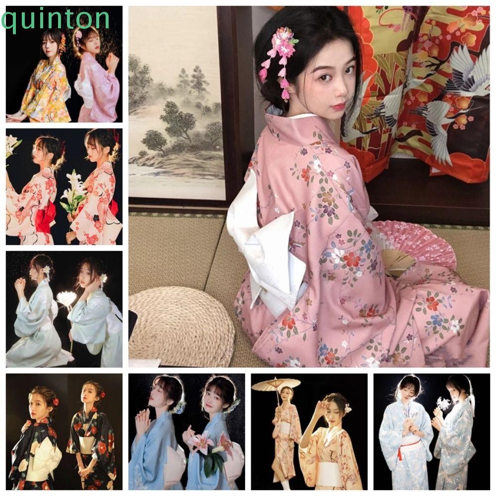 QUINTON Traditional Japanese Kimono, Printed Floral Japanese Style Sakura Girl Kimono Dress ...