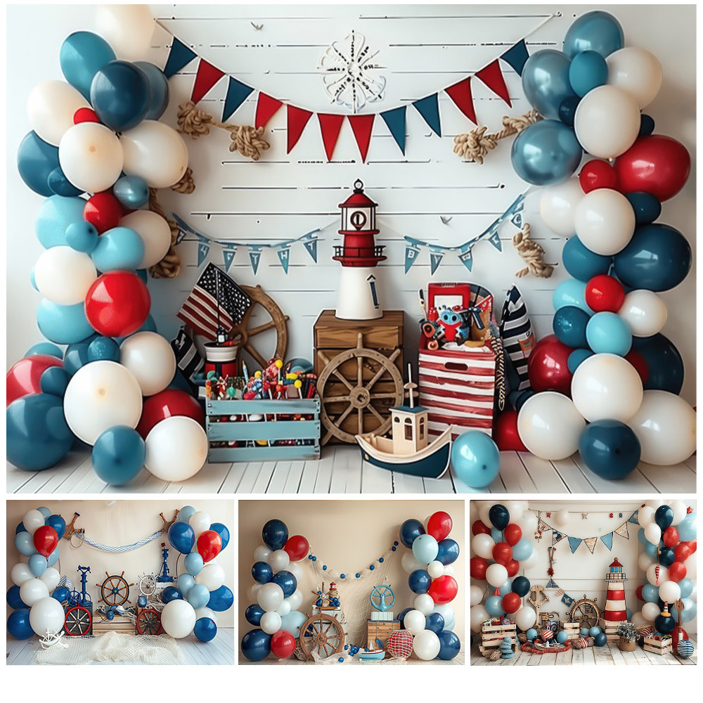 Nautical Photography Backdrop Balloons Fishing Wooden Board Sailboat ...