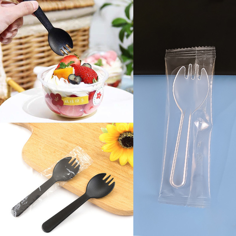 100pcs/pack Wrapped Disposable Fork Spoon For Dessert Spoon/Cake Fork ...