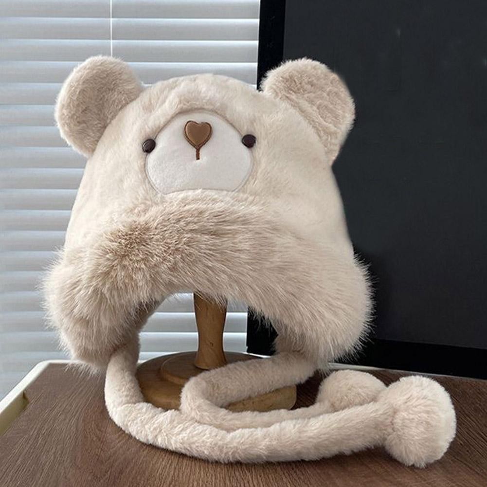 Winter Hat Soft Plush Ear Flaps Bear Head Cute Bear Ears Hat New Year ...