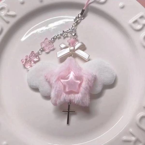 Bowknot Phone Chain Angel Wing Pendant Keychain Sweet Cool Key Phone ...