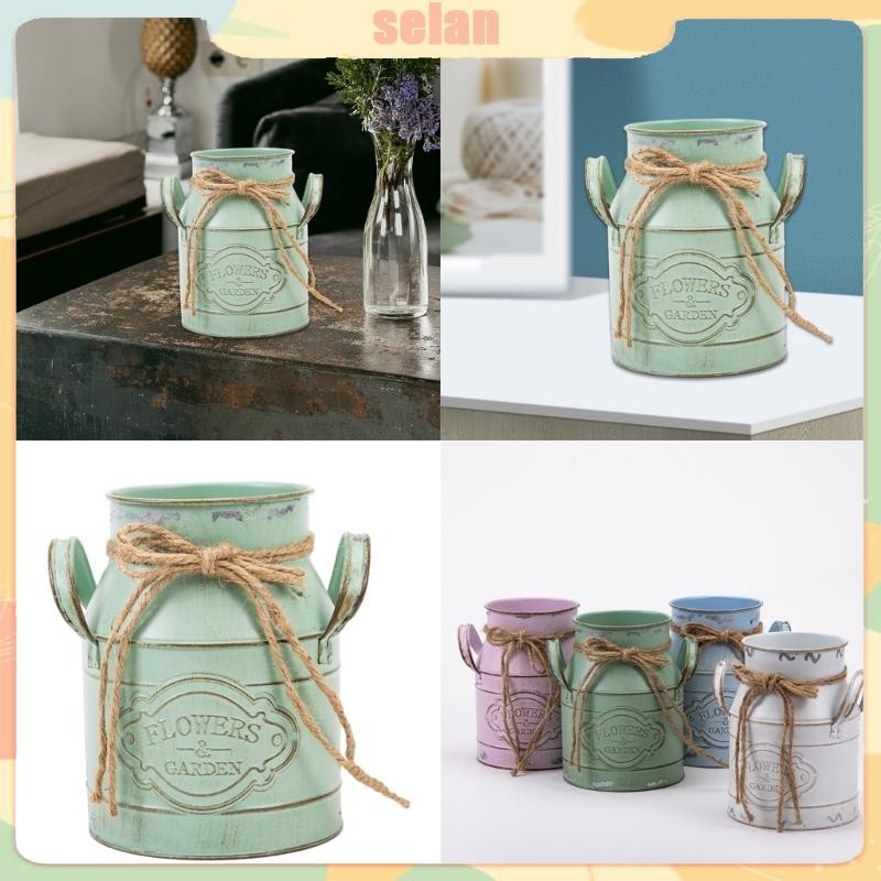 SEL Vintage Vase Metal Flower Bucket Farmhouse Decor Vase with Handle ...