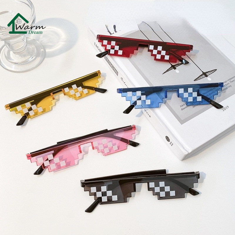 Retro Mosaic Sunglasses Square 2D Pixel Funny Sunglasses Fashion ...
