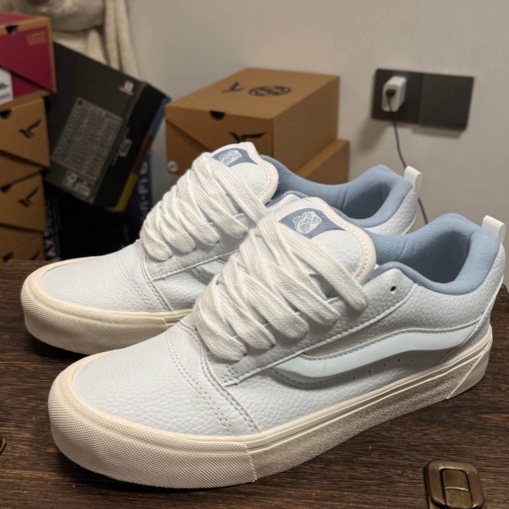 Knu-Skool Ice Leather White Blue Low-Top Casual Sneakers NU7R | Shopee ...