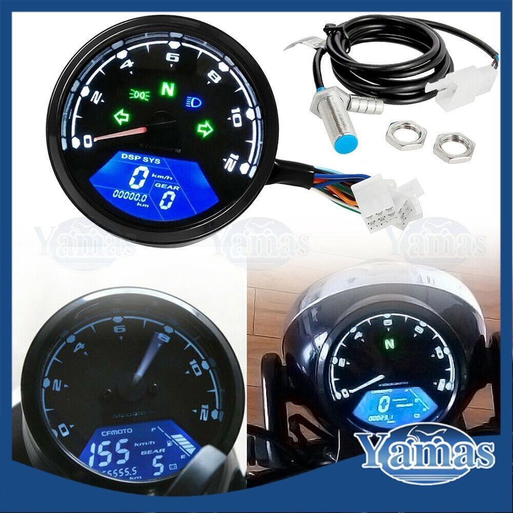 Digital Motorcycle Speedometer Tachometer Gauge Meter Universal Fits ...