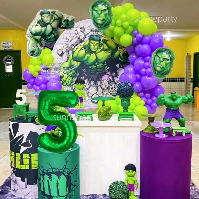 Superhero The Hulk Theme Balloons Garland The Avengers Green Number ...