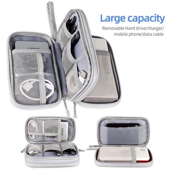 Double Layer Travel Large Organizer Portable Cable Storage Pouch Gadget ...