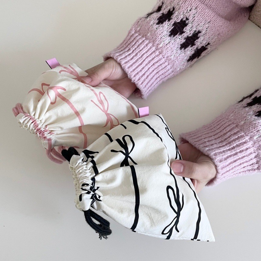 Steve Striped Bow Mini Drawstring Bag Sanitary Napkin Stationery Makeup ...