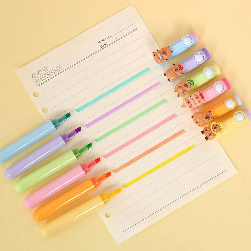 6Pcs/lot Cartoon Capybara Highlighter Macaron Mini Color Marker Cute ...