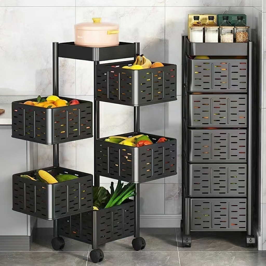 5-tier stainless steel multi-purpose rotating shelf with wheels for ...