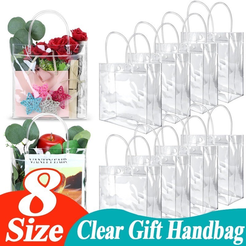 Clear Plastic Gift Bags with Handle / Reusable Waterproof PVC Tote ...